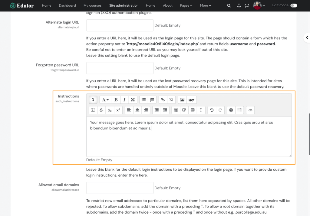 Moodle 5 & 4.x - How To Add A Custom Welcome Message To The Login Page - eLearning Themes