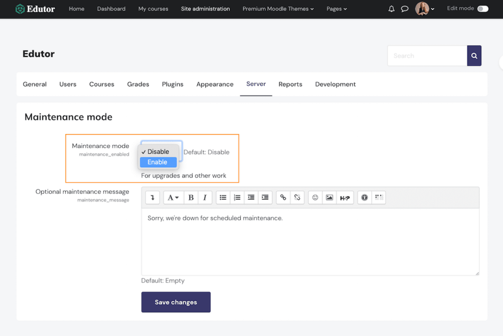 How to enable Moodle's maintenance mode - eLearning Themes