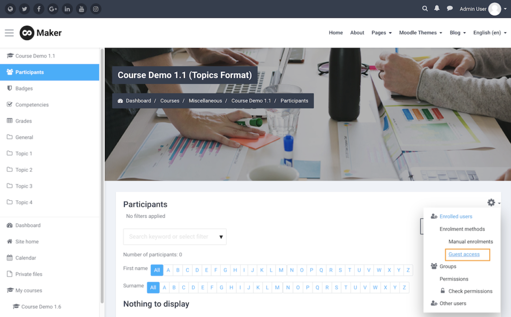 How to enable Moodle course guest access in Moodle 3.x
