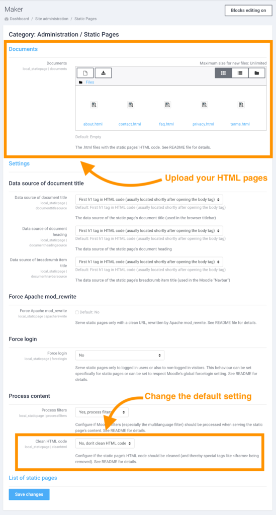 How To Add Pages To Moodle Using The Static Pages Plugin Free Html Templates Included