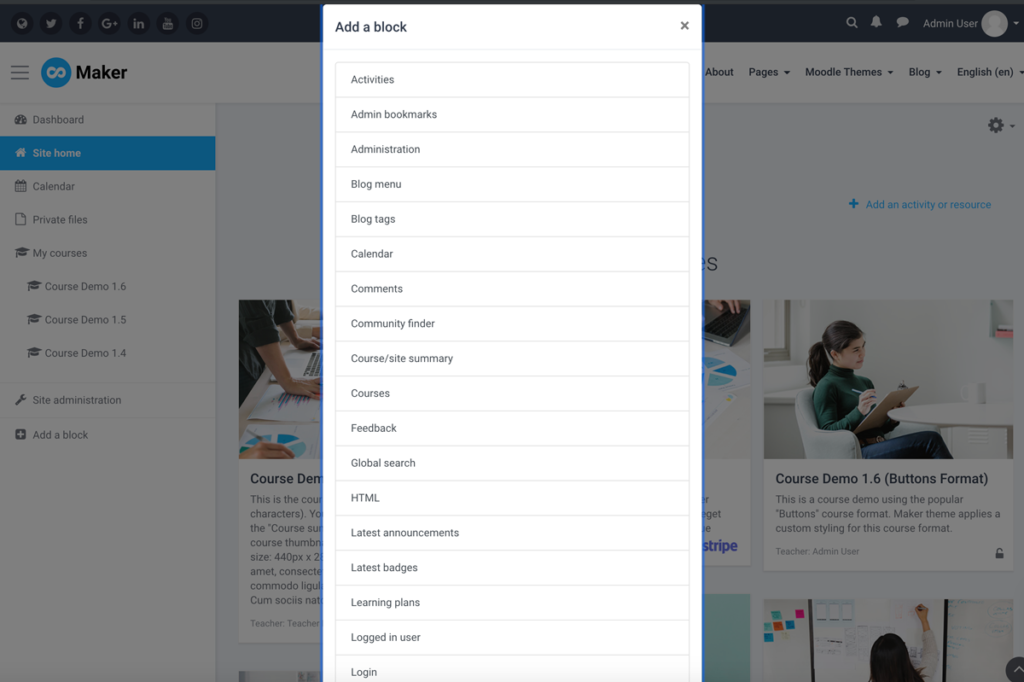 How to add/remove Moodle blocks on your frontpage - eLearning Themes