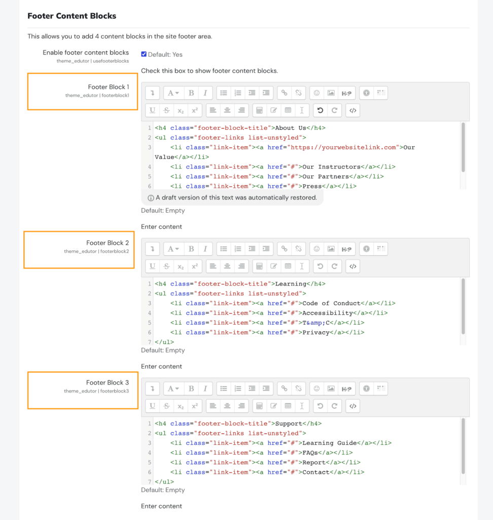 Moodle Theme Edutor – How to add footer menu - eLearning Themes