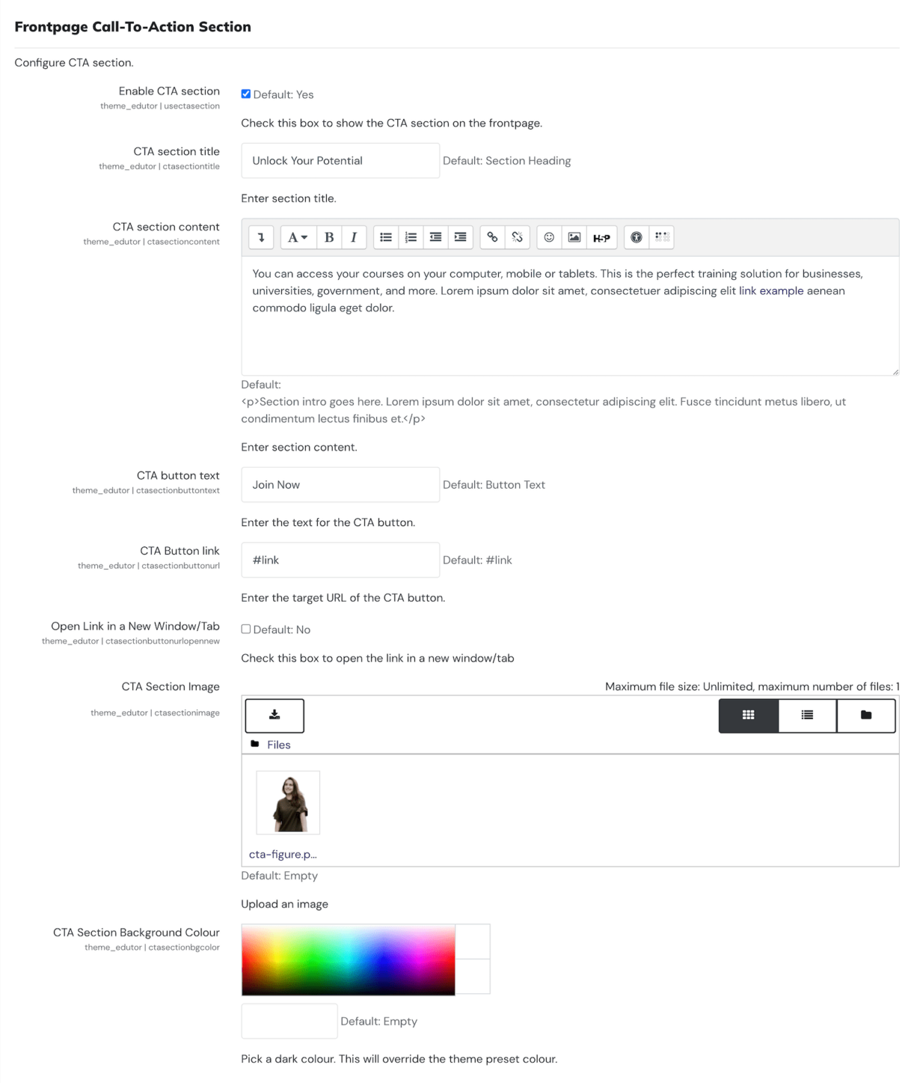 Moodle Theme Edutor How To Configure And Customise The Frontpage Call To Action Section