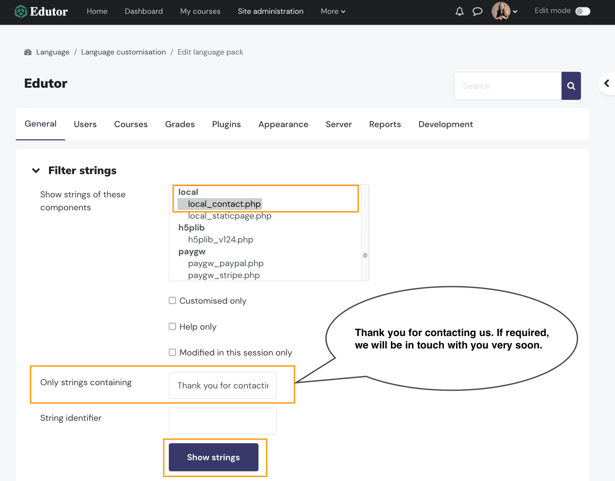 Moodle Contact Form Plugin - How To Change The Default Form Success Message - eLearning Themes