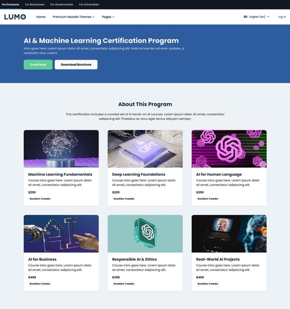 Lumo – Modern Moodle 5 Theme | For Universities, Businesses & Government