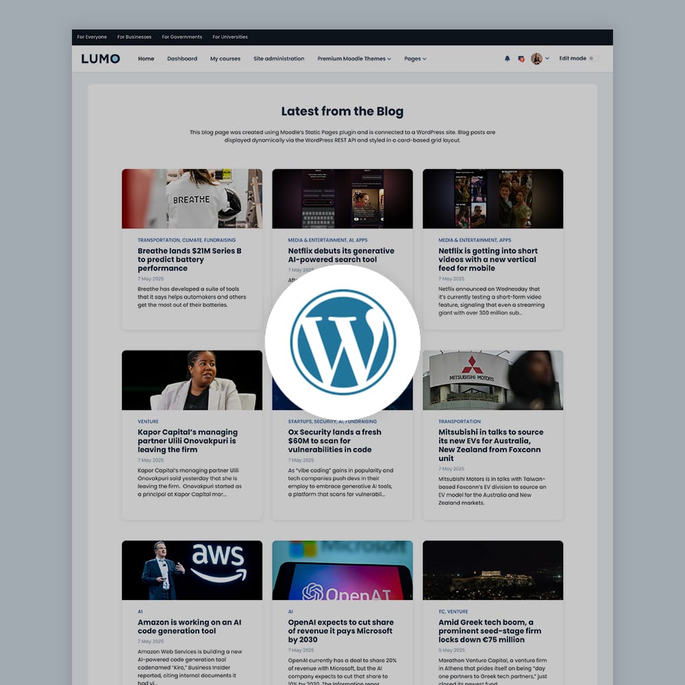 How to Display WordPress Blog Posts in Moodle 5 (Lumo Theme)
