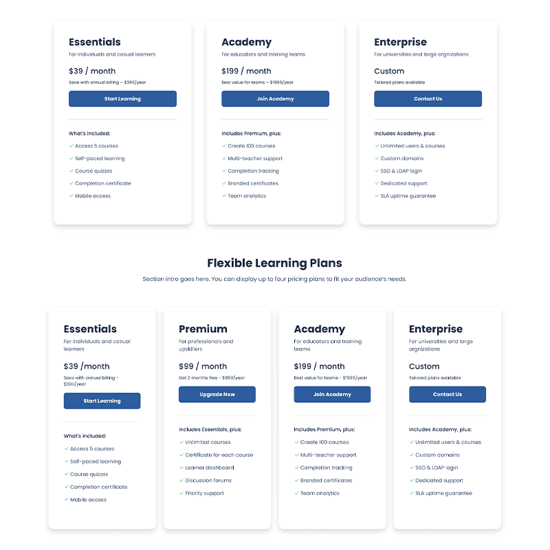 Add a Pricing Table to Your Moodle Site with Lumo Theme